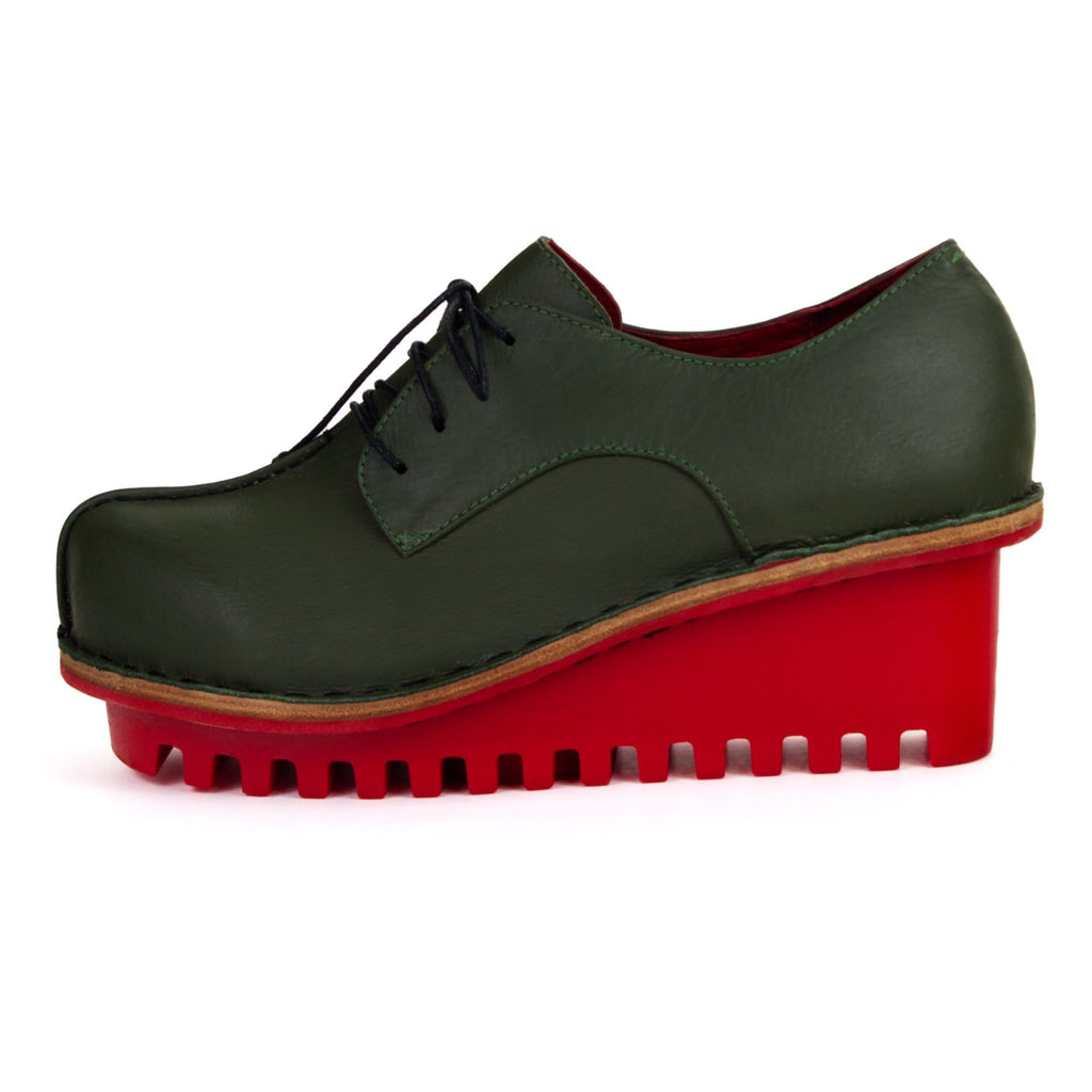 Olive Leather Comfortable Wedge Preston Zly Lace Up Shoes